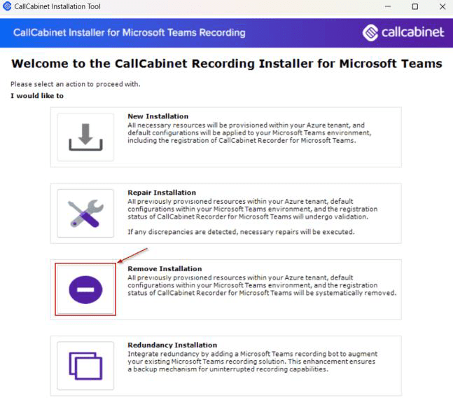 CallCabinet for MS Teams Installer to Remove Installation